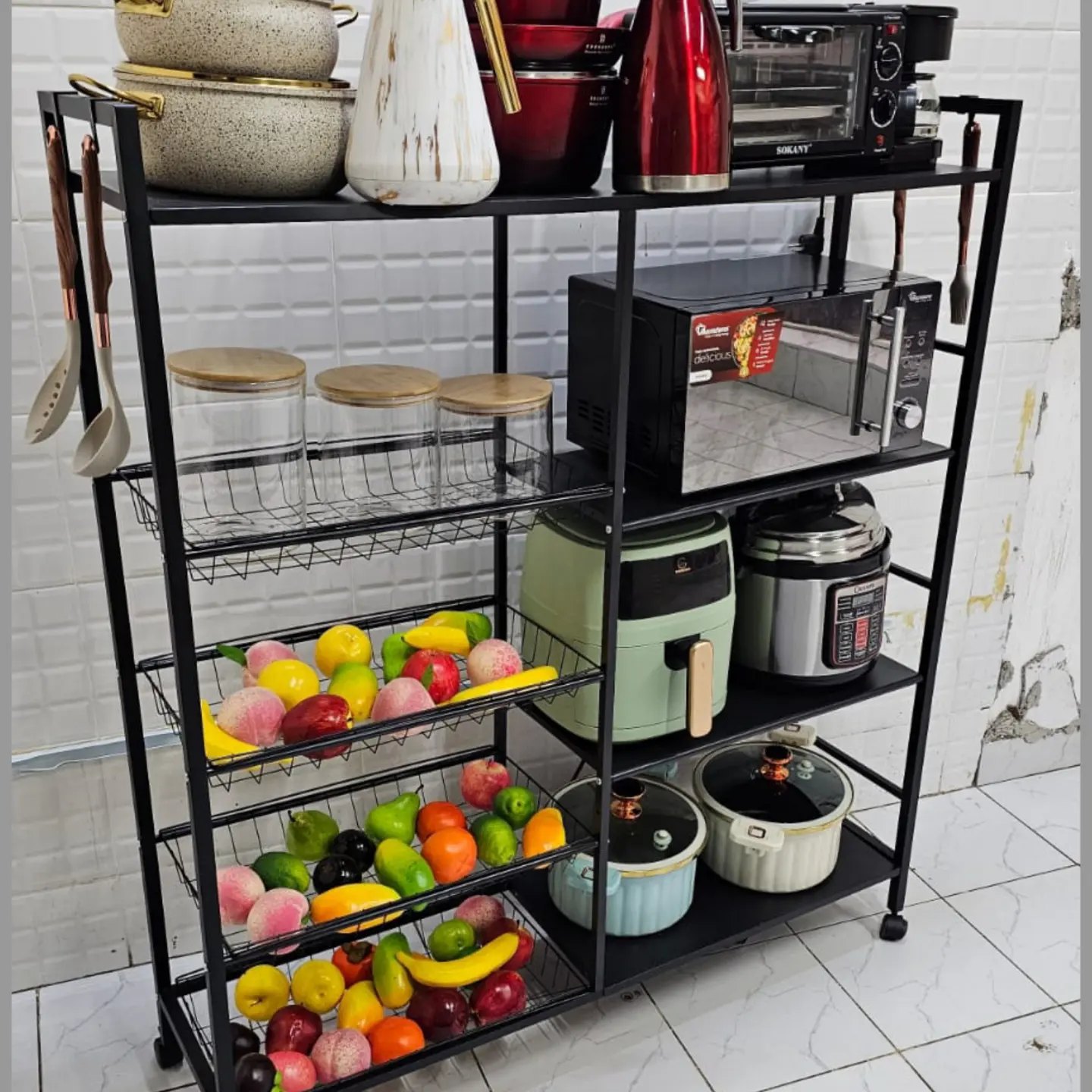 Multifunctional Strong metallic Kitchen rack with movable & lockable ...