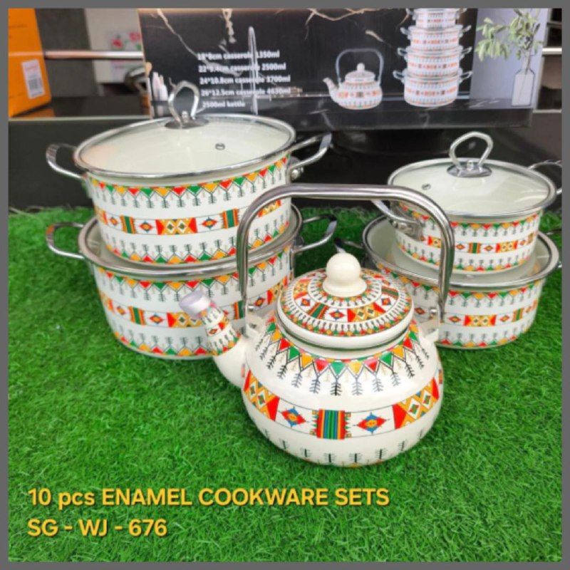 10pcs Enamel Cookware Set with Kettle - Patamore.co.ke