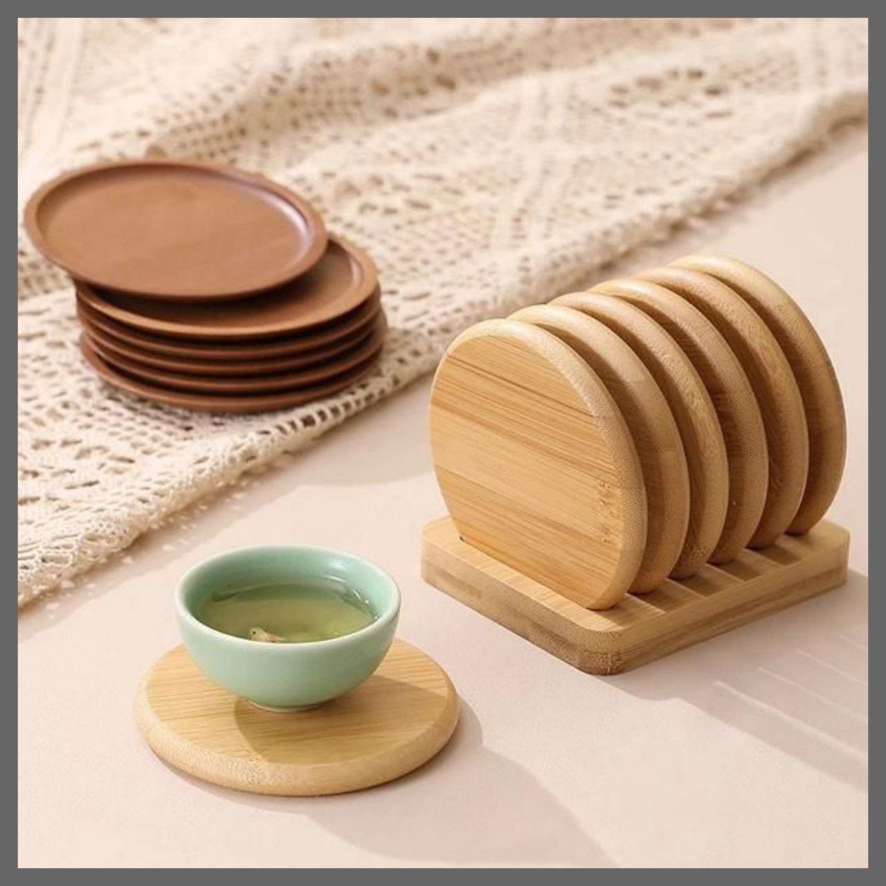 Eco Friendly Heavy Duty Bamboo Coasters 6pcs with Holder Rack ...
