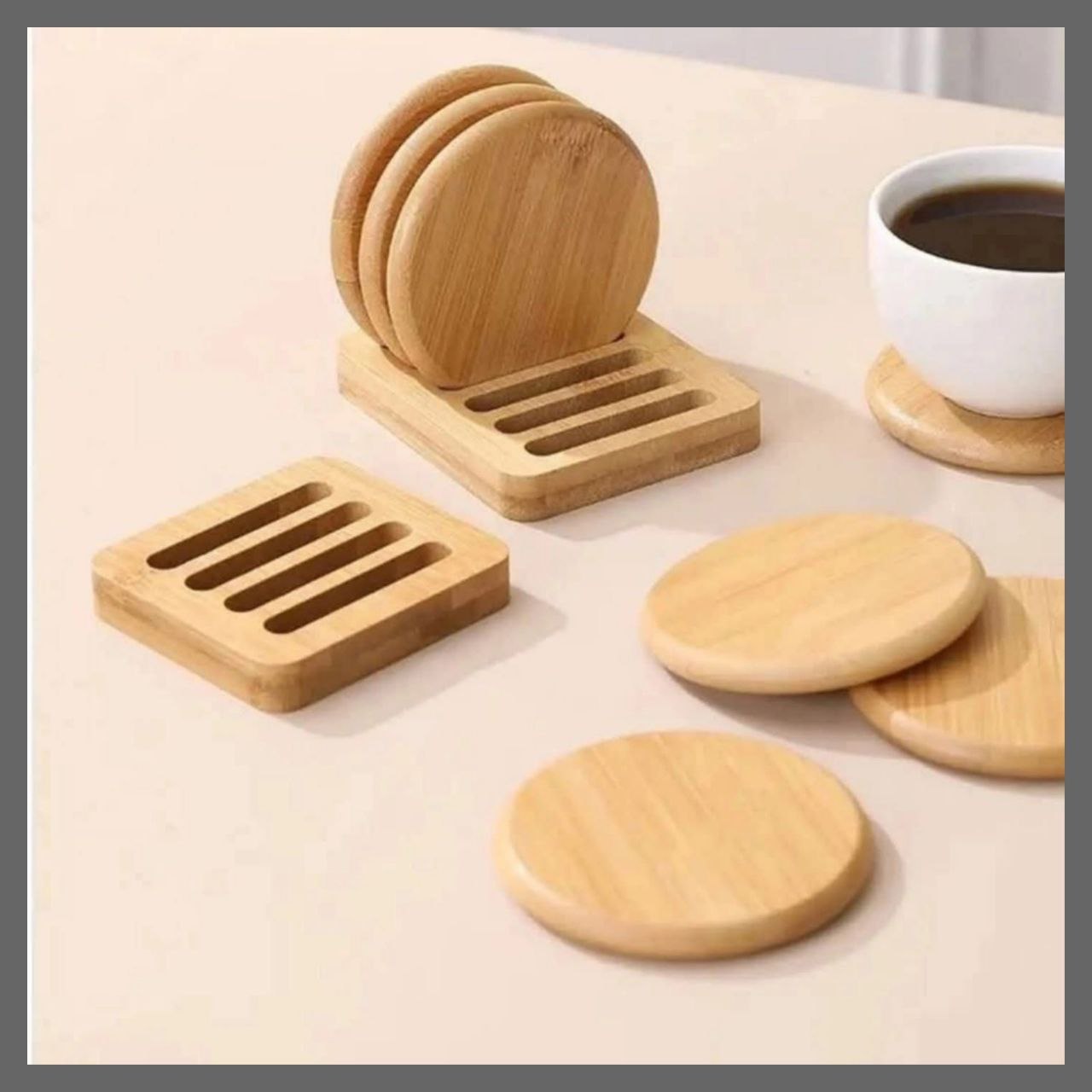 Eco Friendly Heavy Duty Bamboo Coasters 6pcs with Holder Rack ...