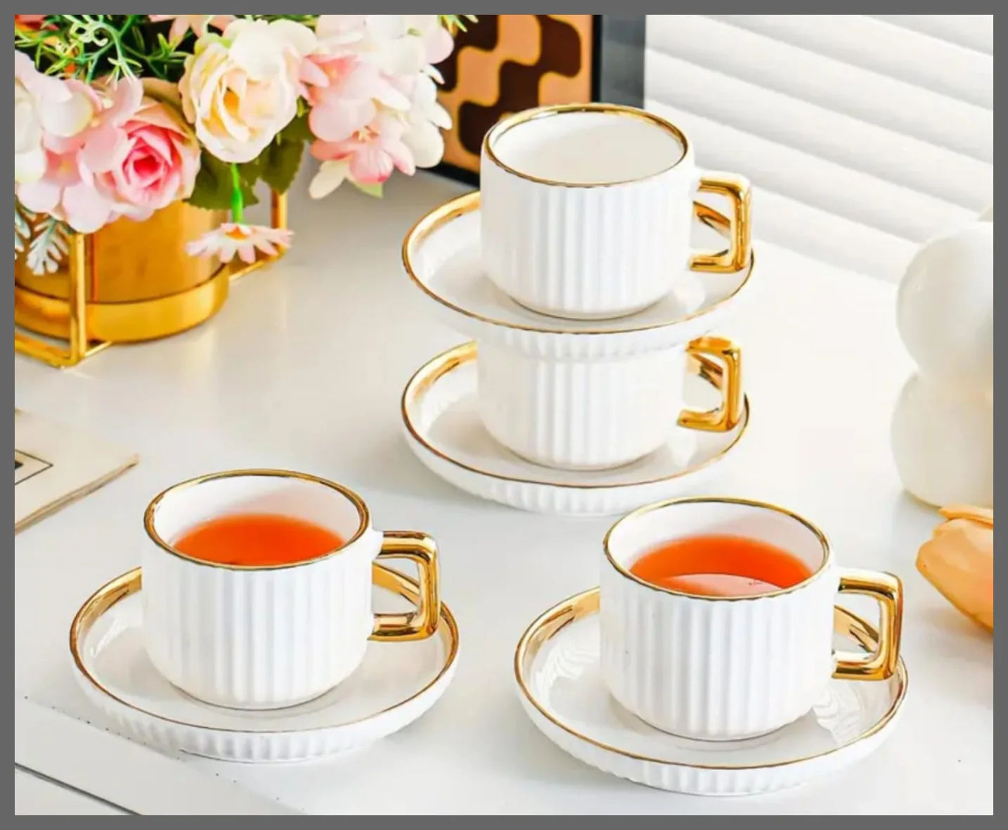 European Style Gold Edge 12pcs Ceramic Coffee Tea Cups Set - Patamore.co.ke